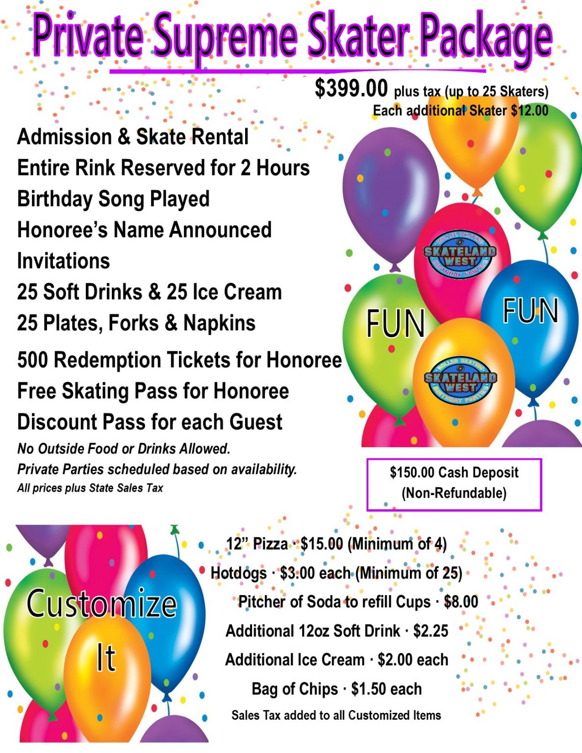 Supreme Skater Private Party Package - Skateland West